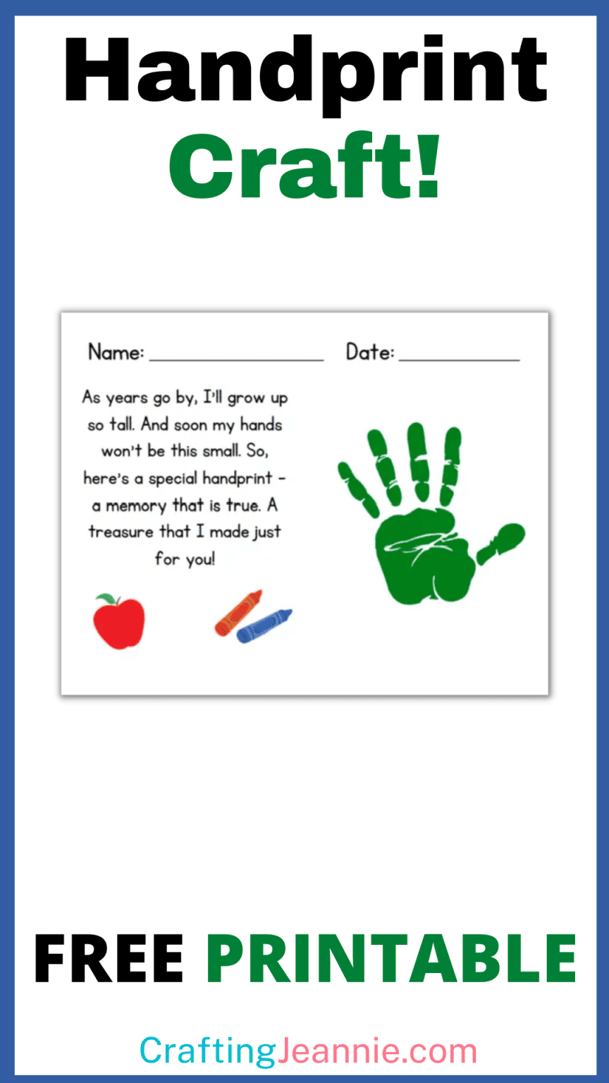 First Day of School Handprint Poem (Free) - Crafting Jeannie