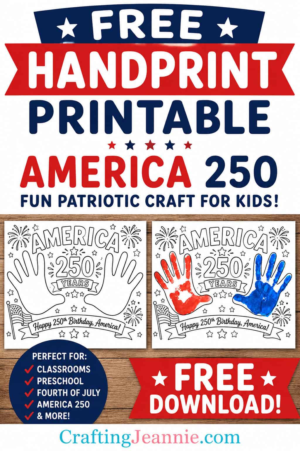 America 250 Handprint Craft for Kids (Free Printable) - Crafting Jeannie